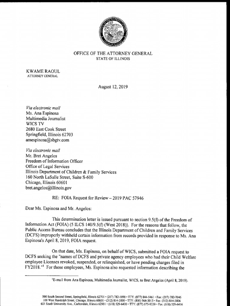 DCFS FOIA Request Determination 2019 | PDF | Freedom Of Information Act ...