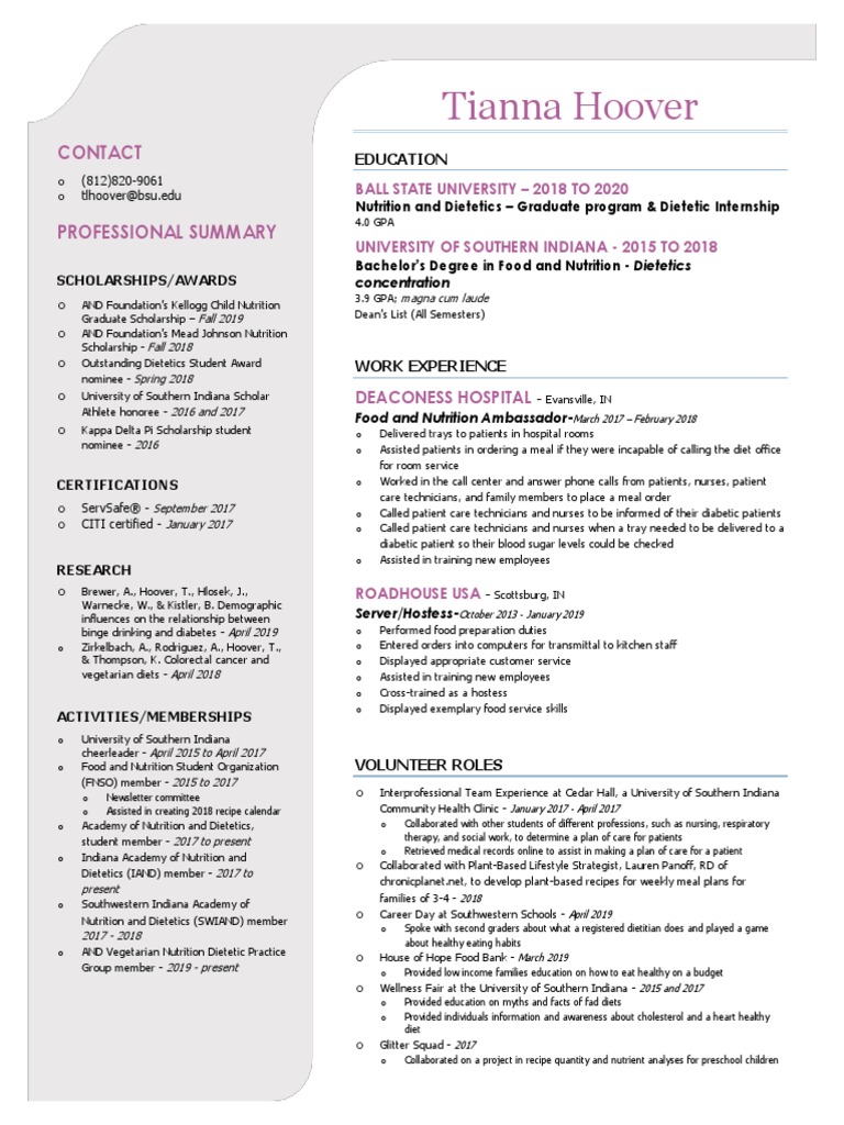 Tia Resume PDF | PDF | Dietitian | Food And Drink