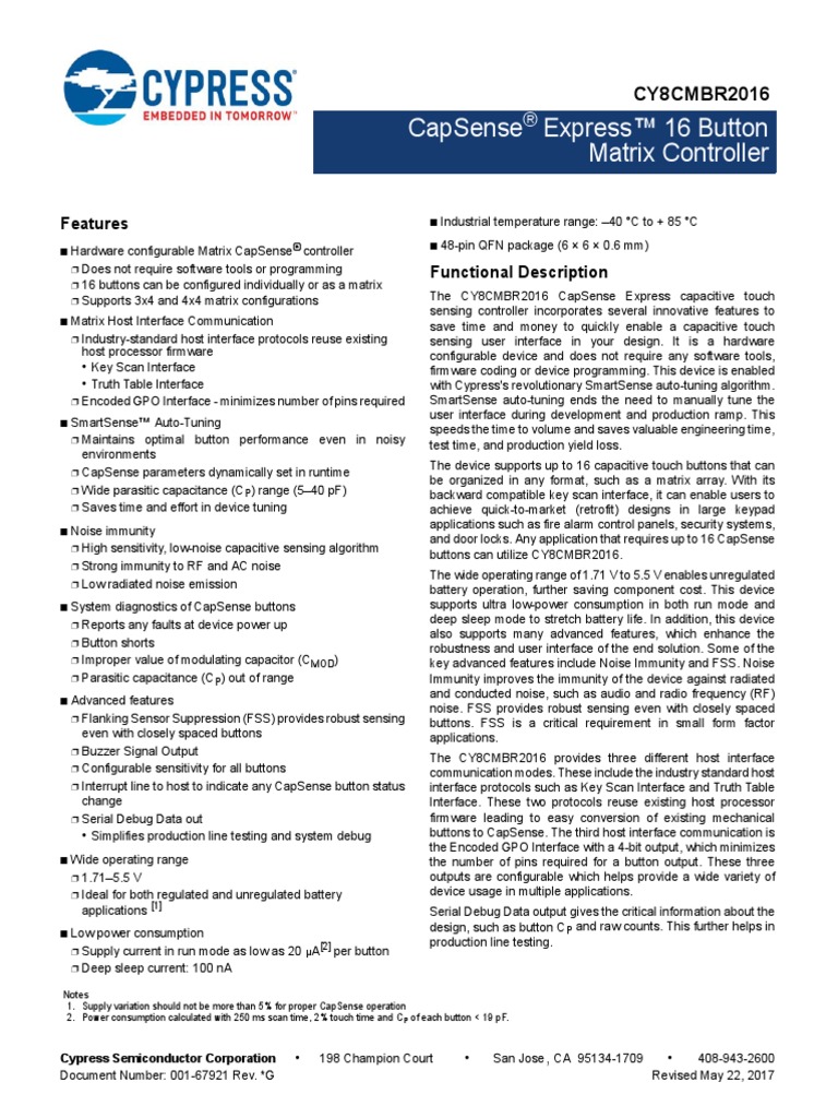 CapSense® Express™ 16 Button Matrix Controller | PDF | Electronics ...