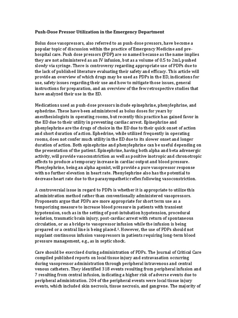 Push Dose Pressors | PDF | Intravenous Therapy | Drugs