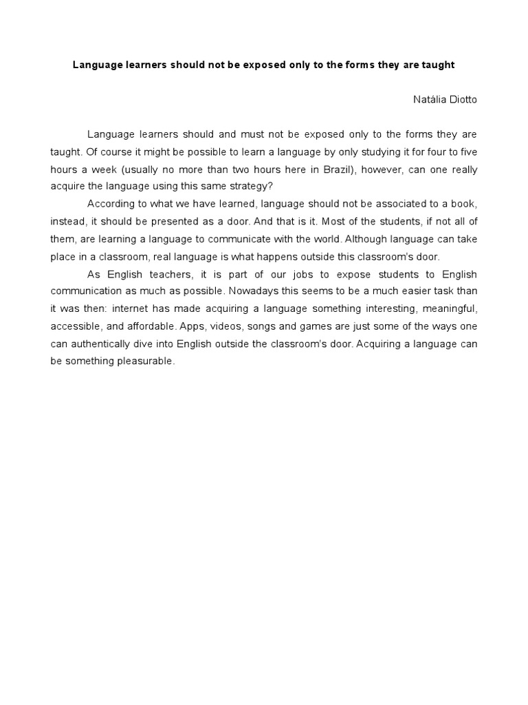 Language Learners Should Not Be Exposed Only To The Forms They Are ...