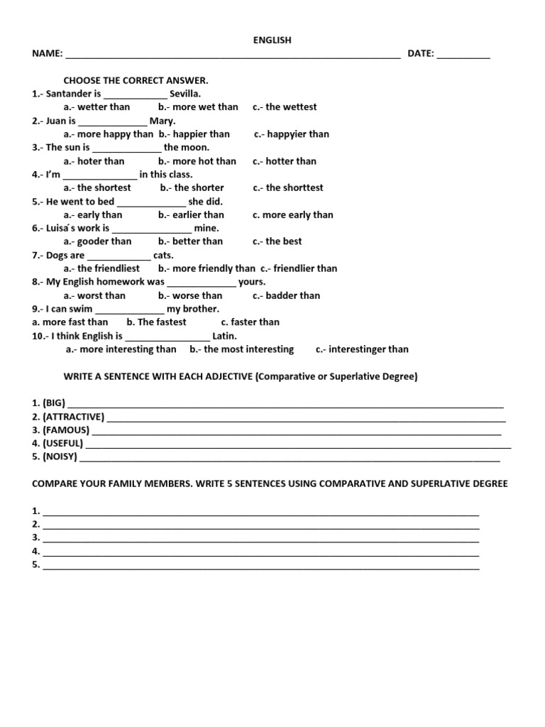 Comparative and Superlative Quiz PDF | PDF | Language Arts & Discipline