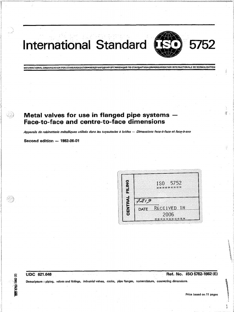 ISO 5752 (1982) - Flanged Valve Dimensions