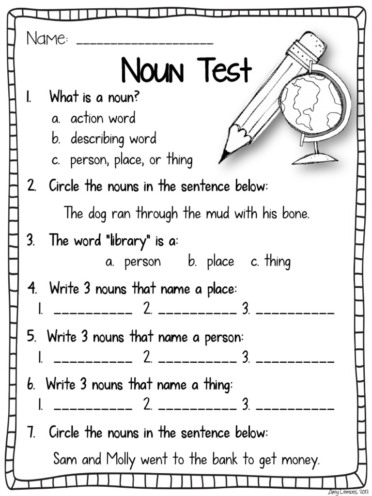Noun Test Grade 4 Activity Sheet | PDF | Games & Activities | Language ...