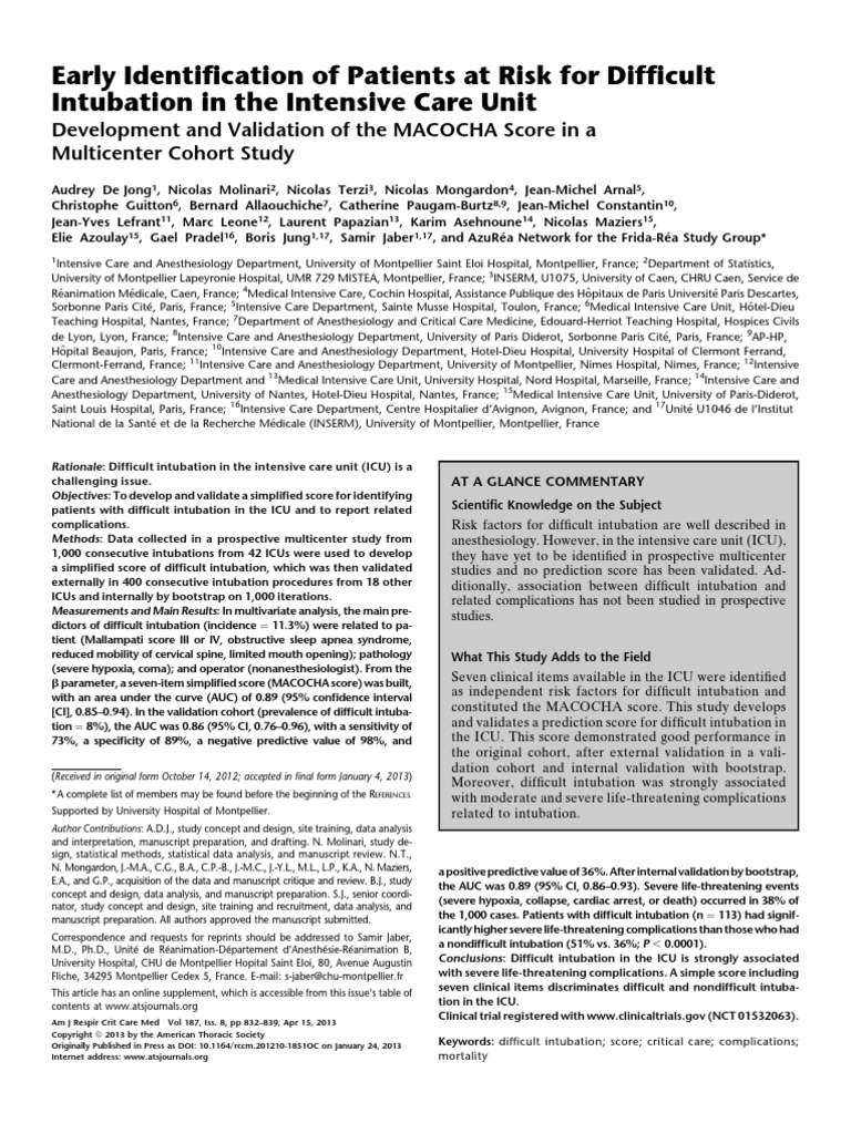 Early Identification of Patients at Risk For Difficult Intubation in ...