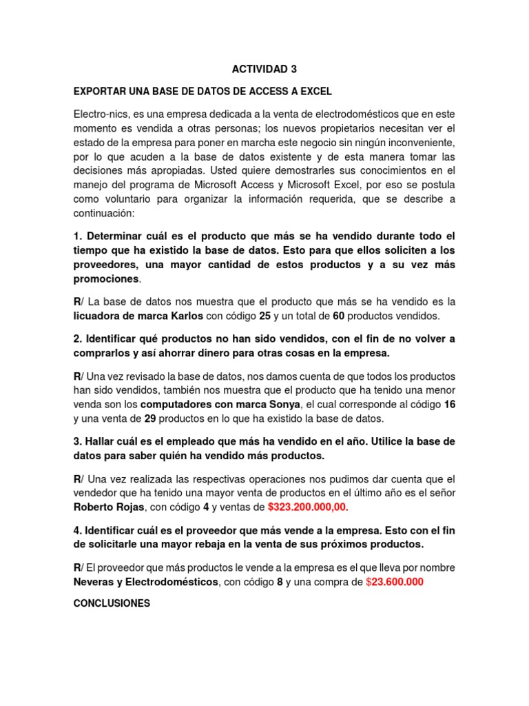 Bases de Datos Empresa Electro-Nics | PDF | Bases de datos | Microsoft