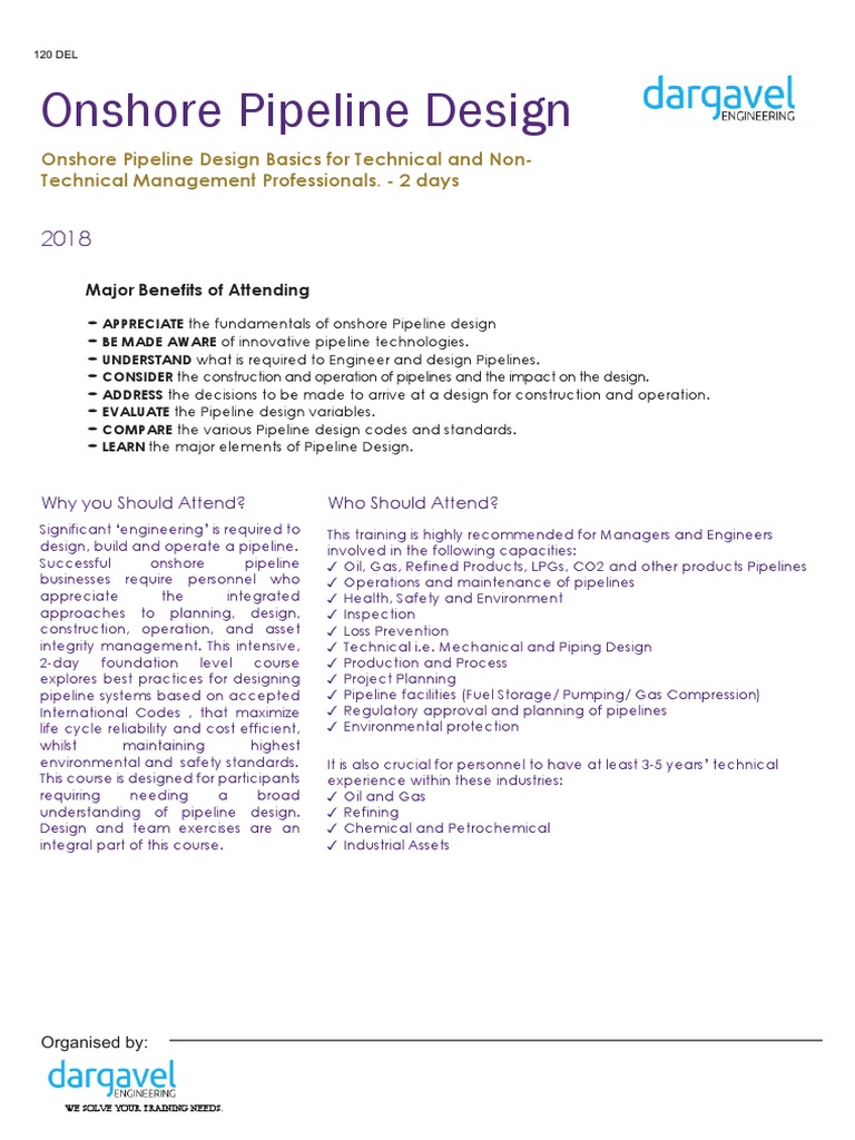 Onshore Pipeline Design Course Brochure | PDF | Pipeline Transport | Pipe (Fluid Conveyance)