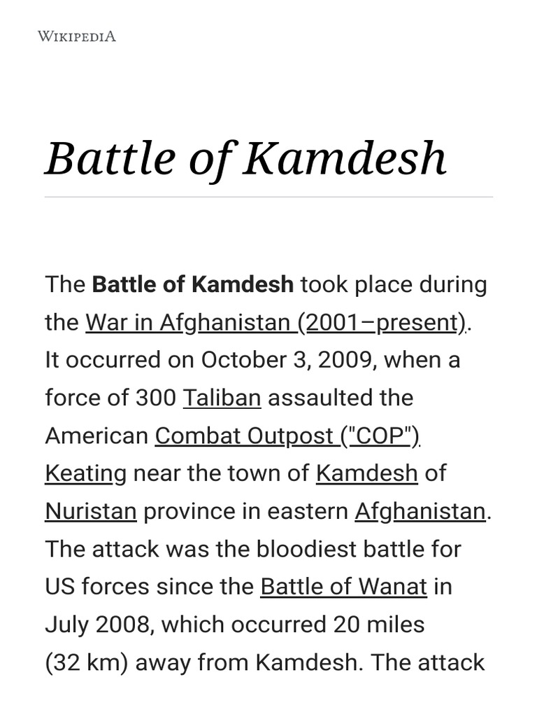 Battle of Kamdesh - Wikipedia | PDF | United States Army Air Forces ...