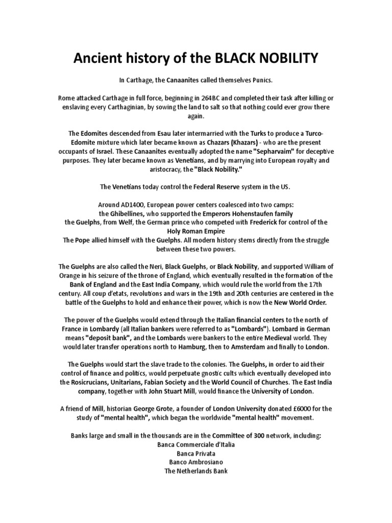 Ancient History of The BLACK NOBILITY | PDF | Italy