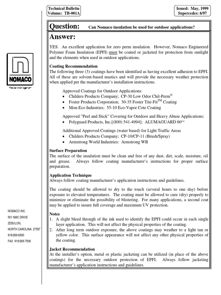 Answer:: Can Nomaco Insulation Be Used For Outdoor Applications? | PDF ...