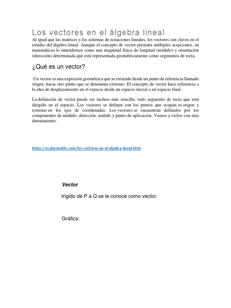 Los Vectores en El Álgebra Lineal | PDF | Vector Euclidiano | Espacio vectorial