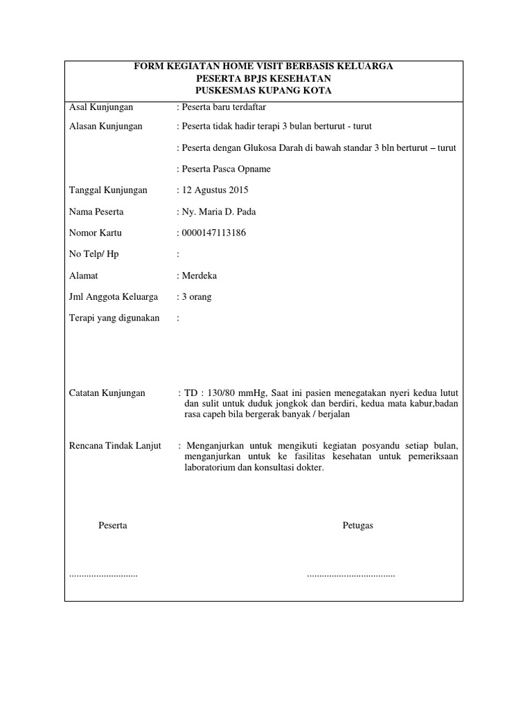 Formulir Home Visit Bagi Dokter Keluarga | PDF