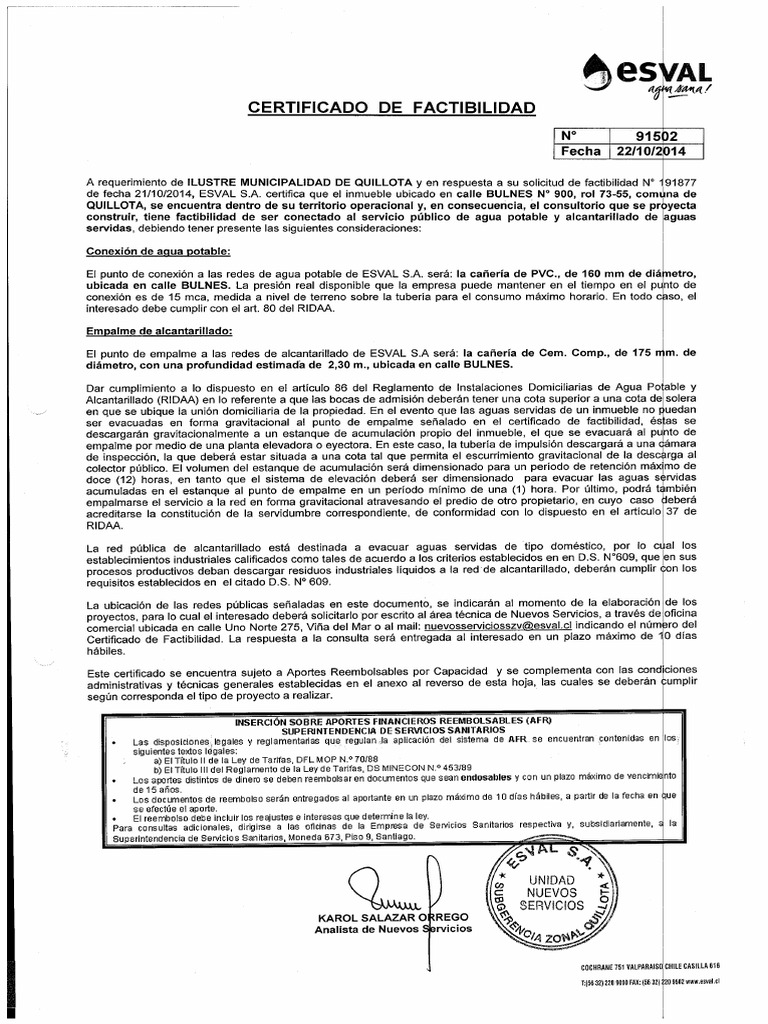 Certificado Esval | PDF