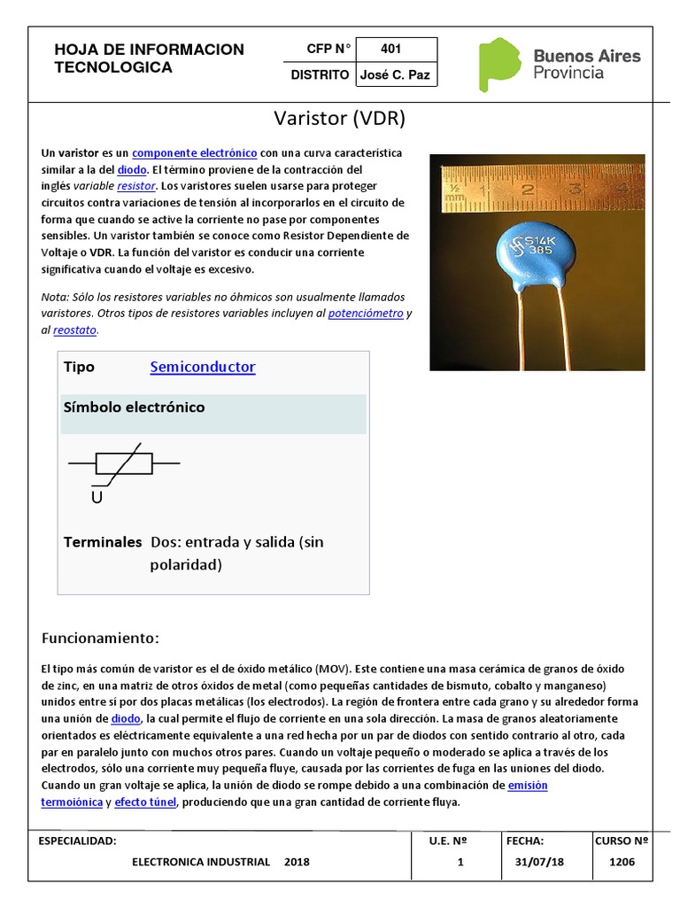 Varistor (VDR) | PDF | Física | Electromagnetismo