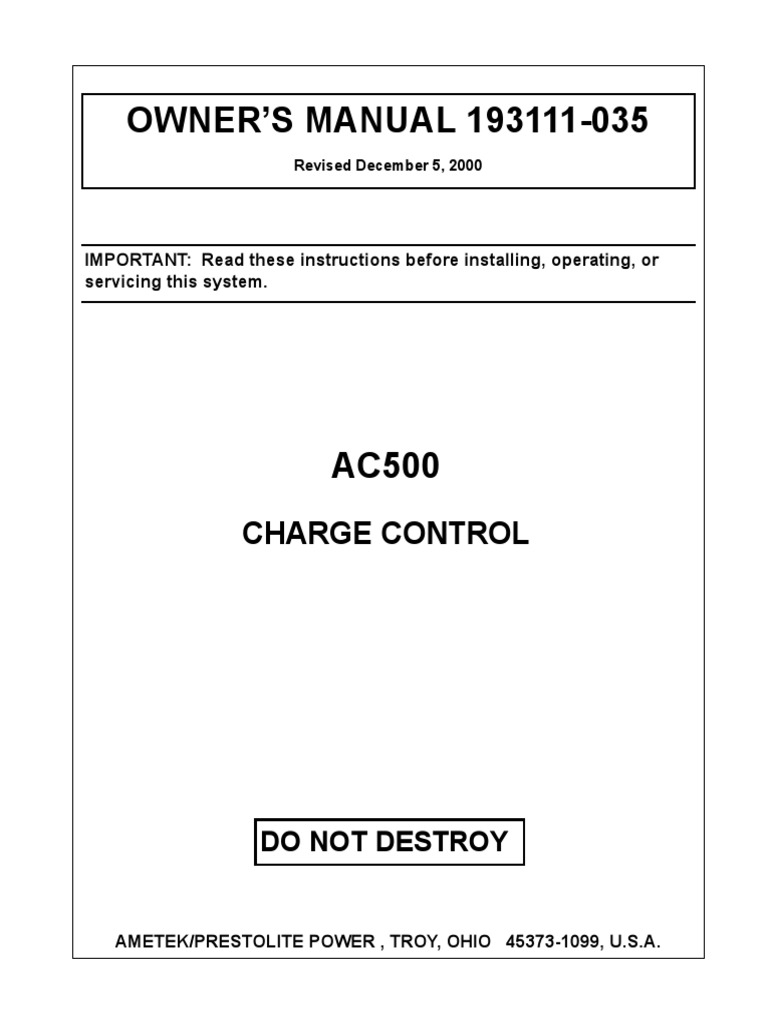 193 - 035 Ac500 Owners Manual | PDF | Battery Charger | Electrical ...