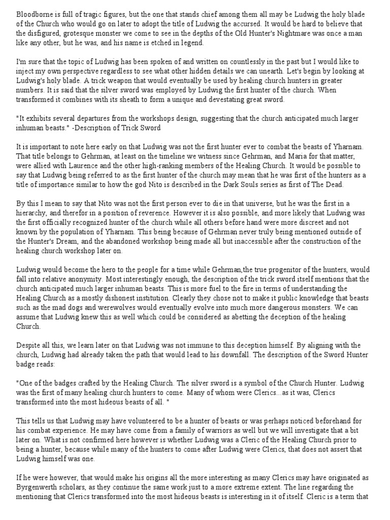 Bloodborne Lore - The Rise and Fall of Ludwig, Holy Blade | PDF ...