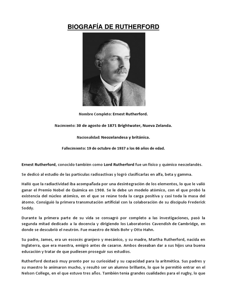 Biografía de Ernest Rutherford | PDF | Núcleo atómico | Ciencias fisicas