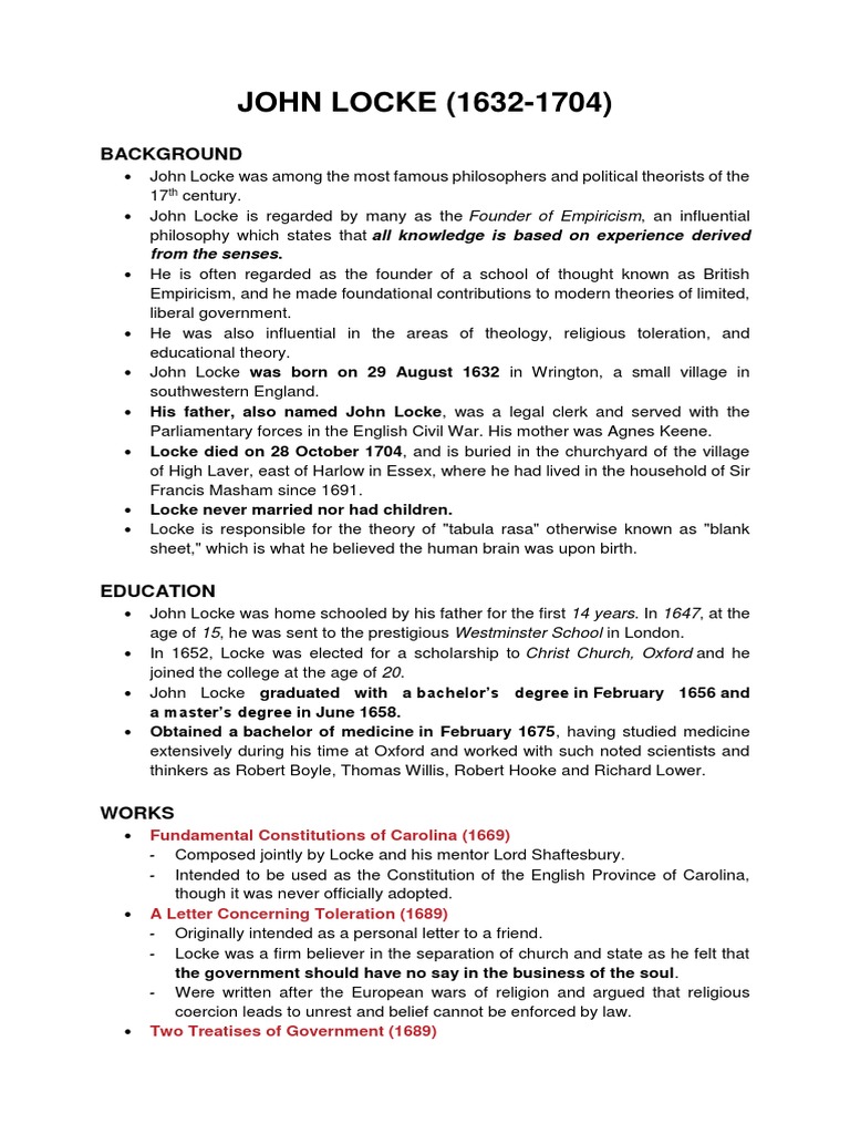 JOHN LOCKE (1632-1704) : Background | PDF | John Locke | Idea