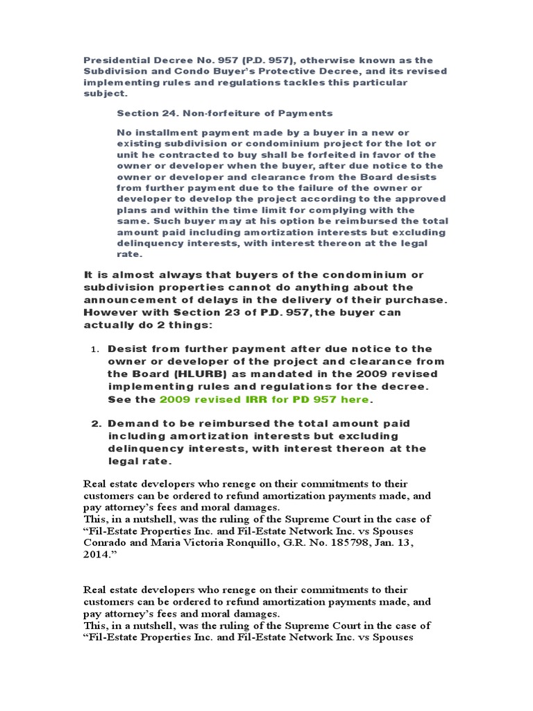 2009 Revised IRR For PD 957 Here | PDF | Condominium | Attorney's Fee