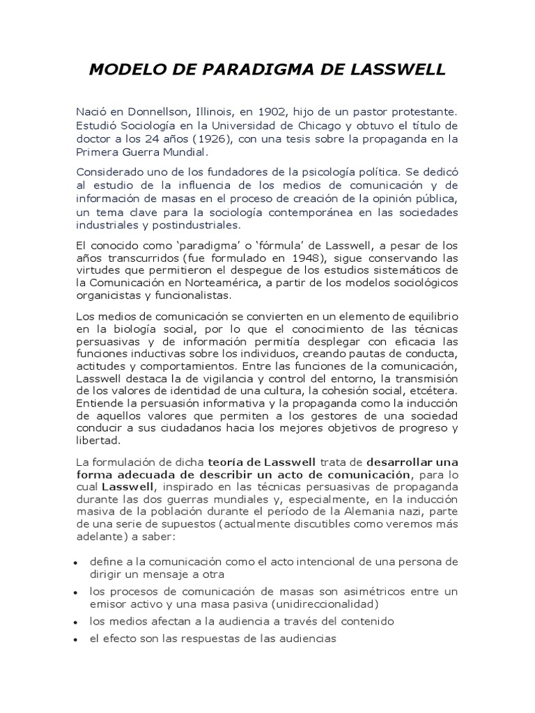3-. Modelo de Paradigma de Lasswell | PDF | Sociedad | Comunicación