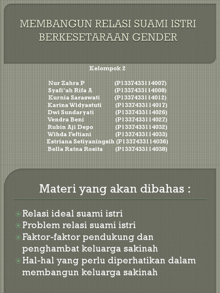 Membangun Relasi Suami Istri Berkesetaraan Gender - Kelompok 2 | PDF ...