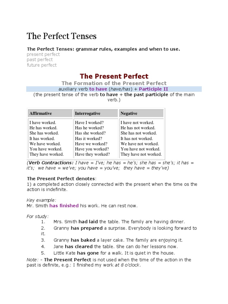 The Perfect Tenses | PDF | Perfect (Grammar) | Grammatical Tense