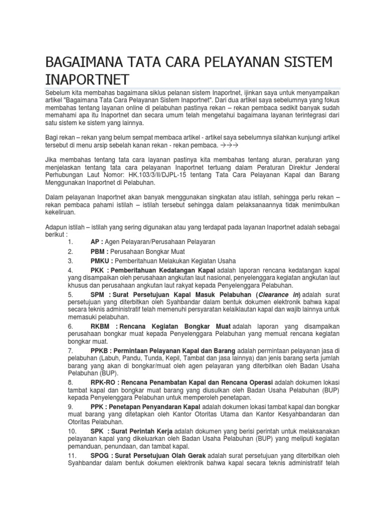 Bagaimana Tata Cara Pelayanan Sistem Inaportnet | PDF