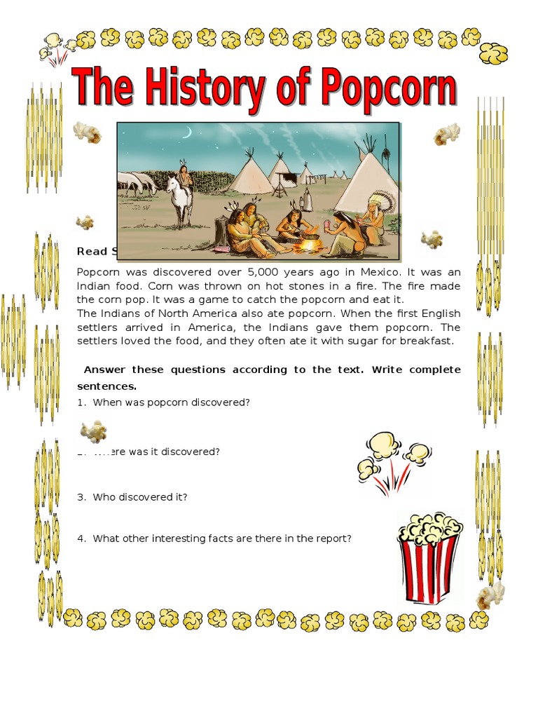 The History of Popcorn Grammar Drills Picture Description Exercises | PDF