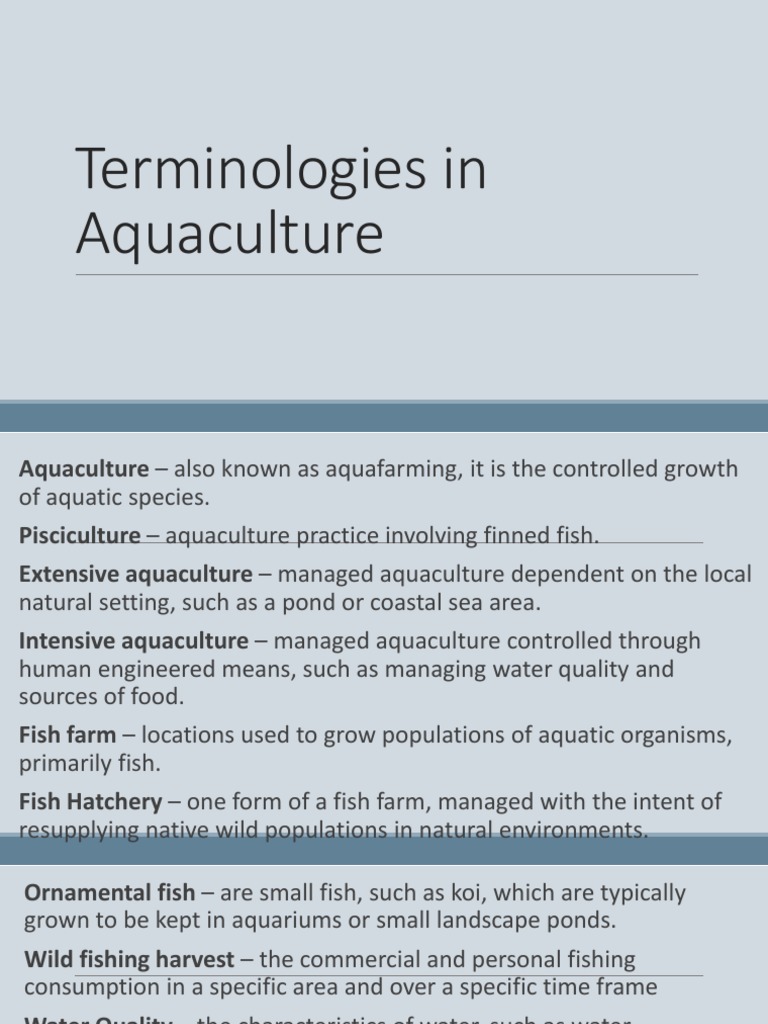 Terminologies in Aquaculture | PDF | Aquaculture | Fish