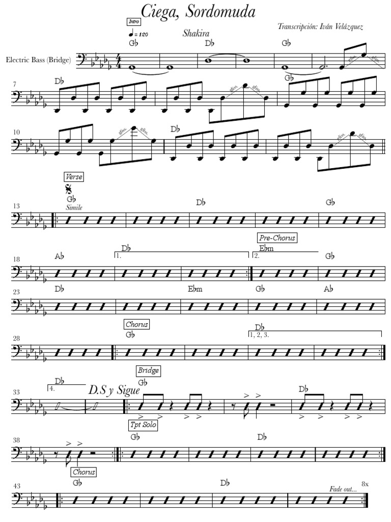 Shakira Bass Transcription | PDF