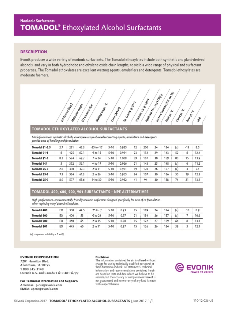 Evonik-Tomadol (Materia Prima) | PDF | Surfactant | Surface Science