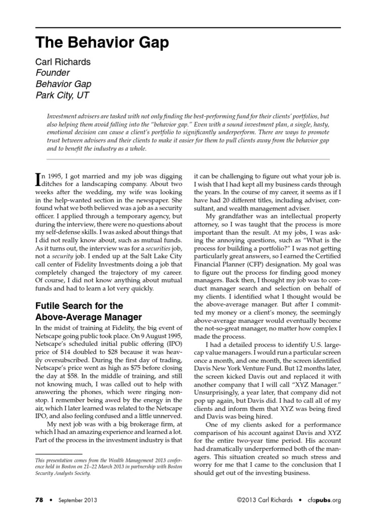 The Behaviour Gap | PDF | Stock Market | Investor
