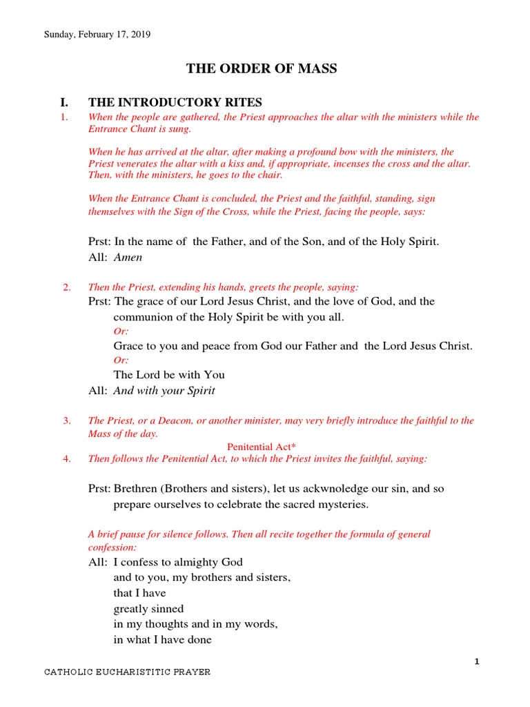 The Order of Mass | PDF | Eucharist | Mass (Liturgy)