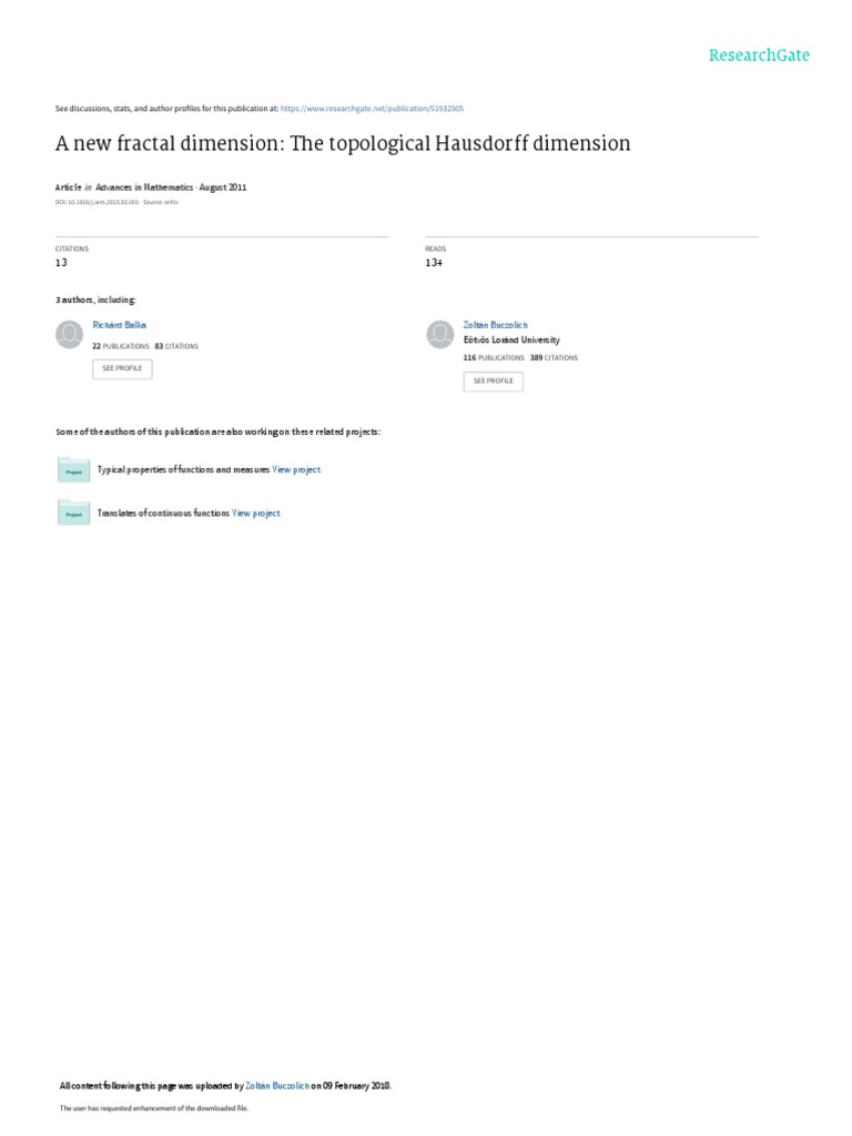 A New Fractal Dimension The Topological Hausdorff | PDF | Metric Space | Dimension
