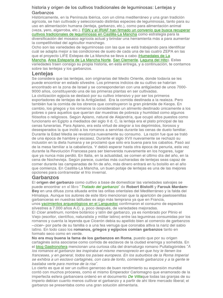 Historia de Lentejas y Garbanzos | PDF | Garbanzo | Agricultura