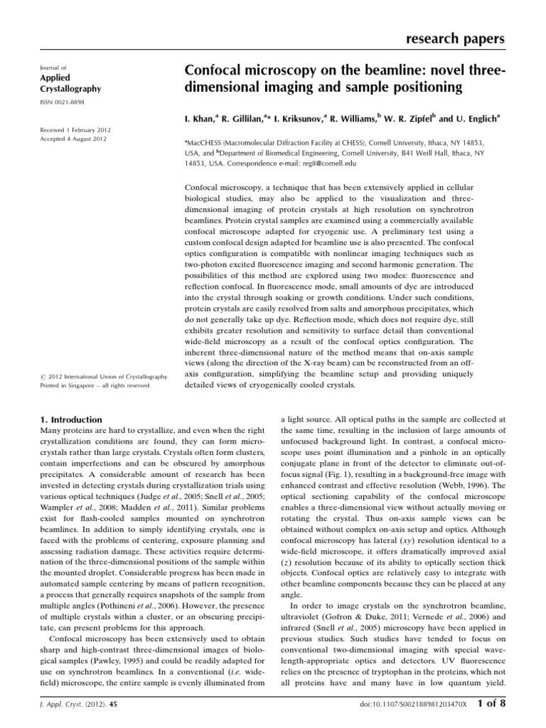 Research Papers Confocal Microscopy On The Beamline: Novel Three ...