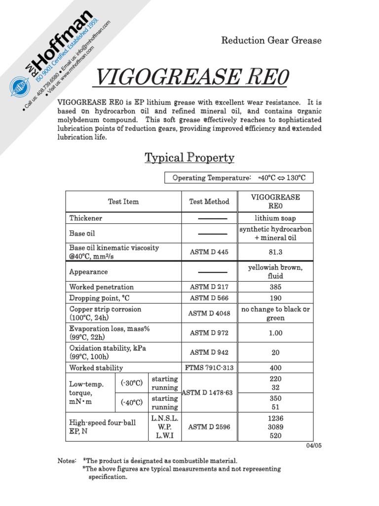 Vigogrease Data Sheet | PDF | Oils | Liquids