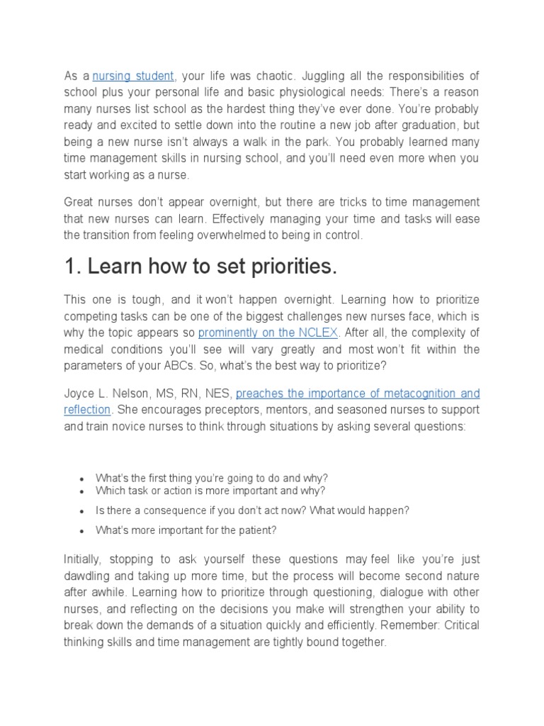 Learn How To Set Priorities.: Nursing Student | PDF | Time Management ...