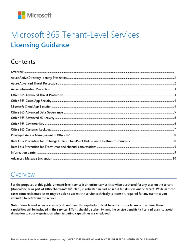 Microsoft 365 Tenant Level Services Licensing Guidance 1559717465 | PDF ...