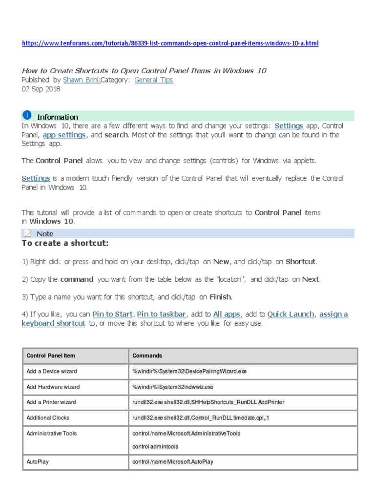 Commands To Open Control Panel Items in Windows 10 | PDF | Operating ...