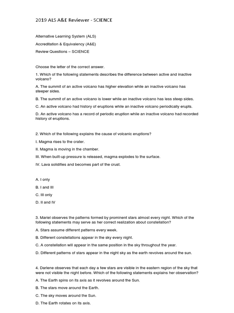 2019 ALS Science Reviewer | PDF | Volcano | Types Of Volcanic Eruptions