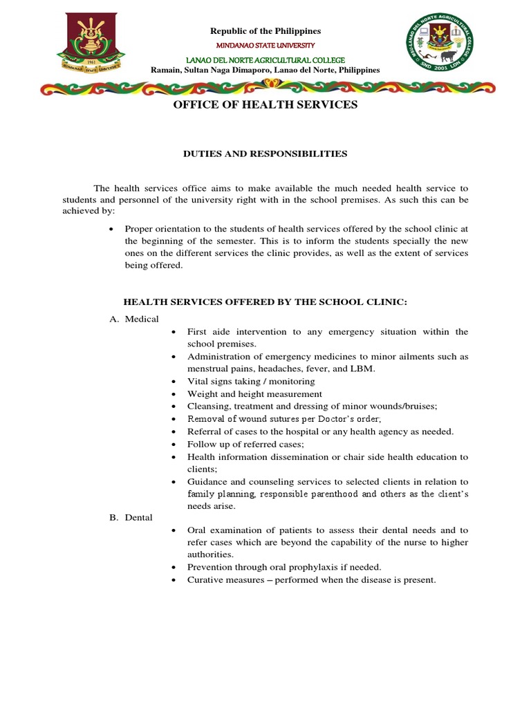School Clinic Policies, VMGO | PDF | Health Care | Nursing