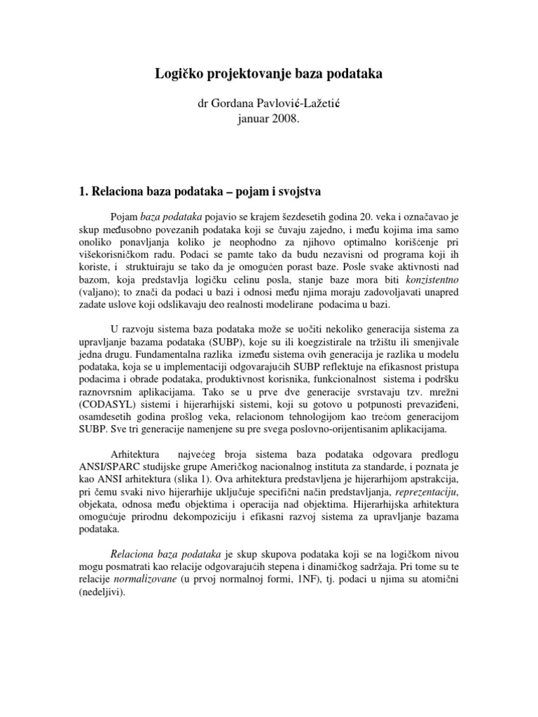 Logicko Projektovanje Baza Podataka | PDF