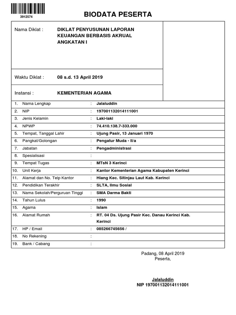 Contoh Biodata Peserta | PDF