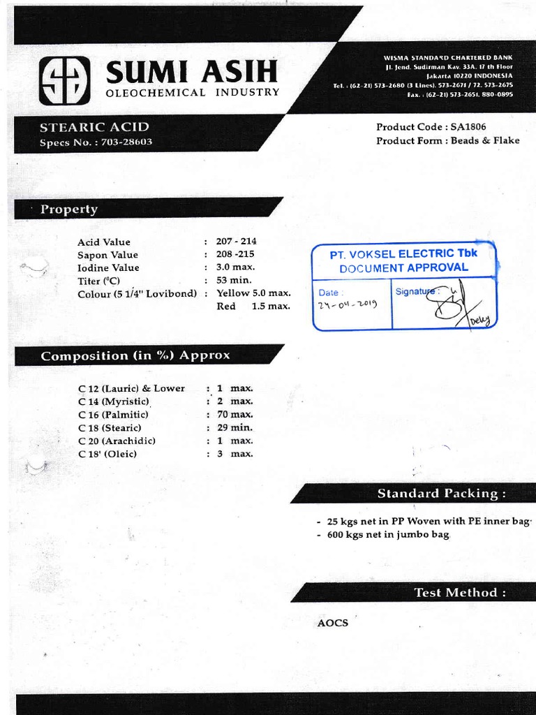 WISMA STANDARD CHARTERED BANK OLEOCHEMICAL SPECIFICATIONS | PDF