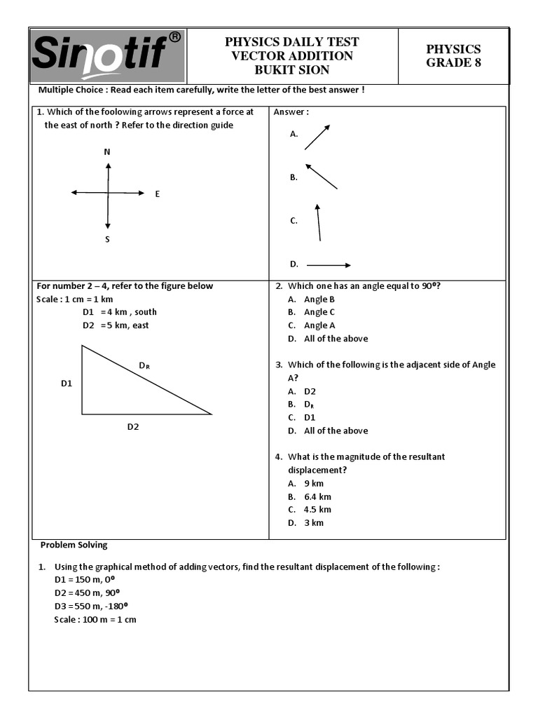 Physics Daily Test - Vector Addition - Bukit Sion - Grade 8 | PDF ...