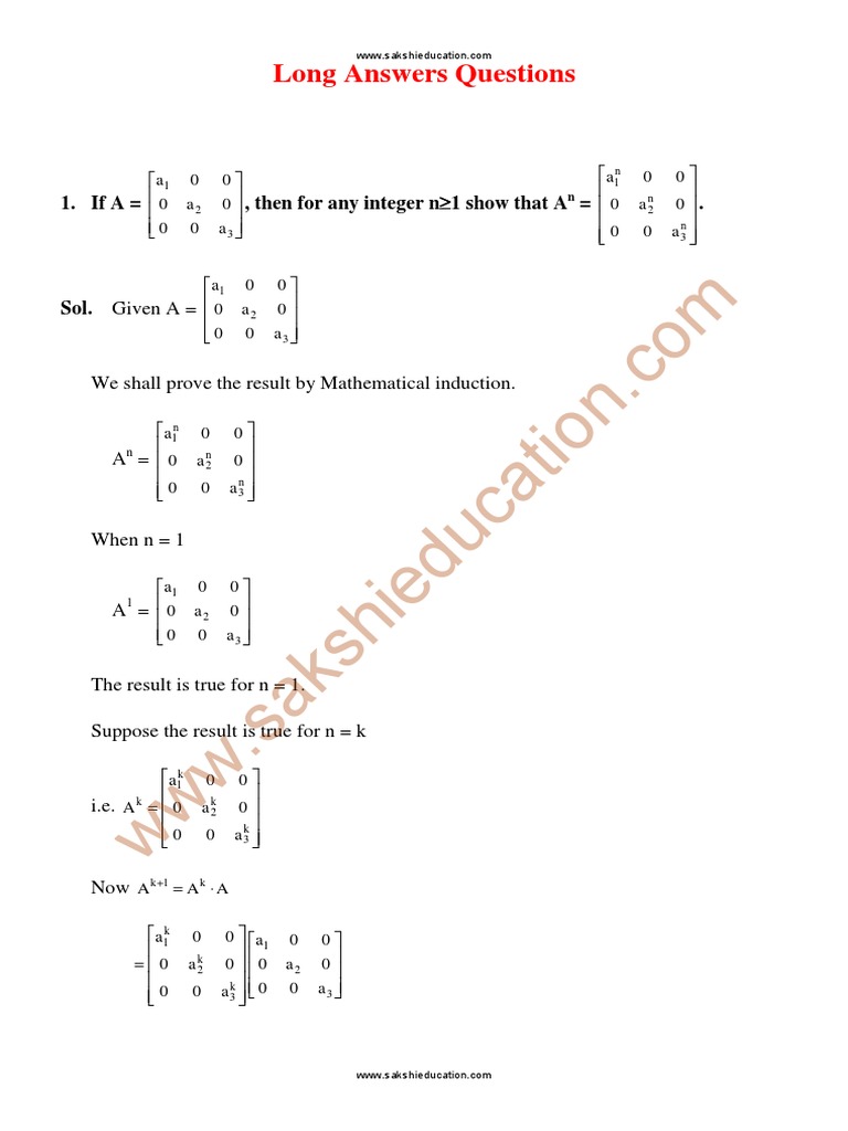 Long Answers Questions: 1. If A, Then For Any Integer N 1 Show That A ...