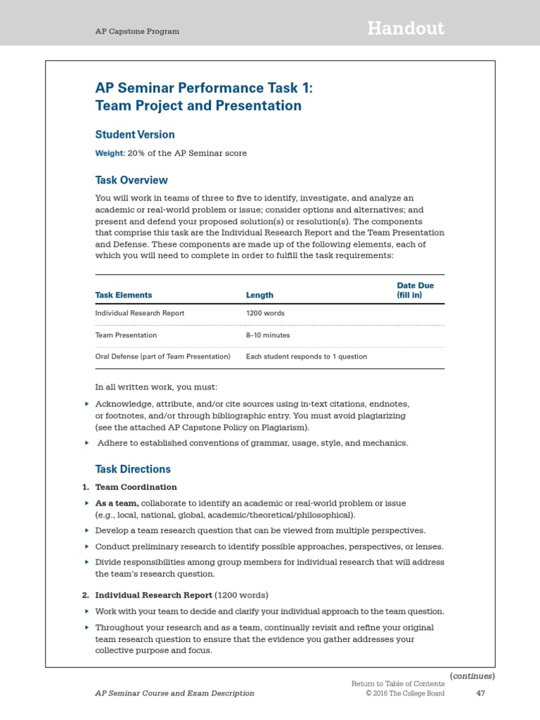 Ap Seminar Performance Task Directions | PDF | Citation | Question