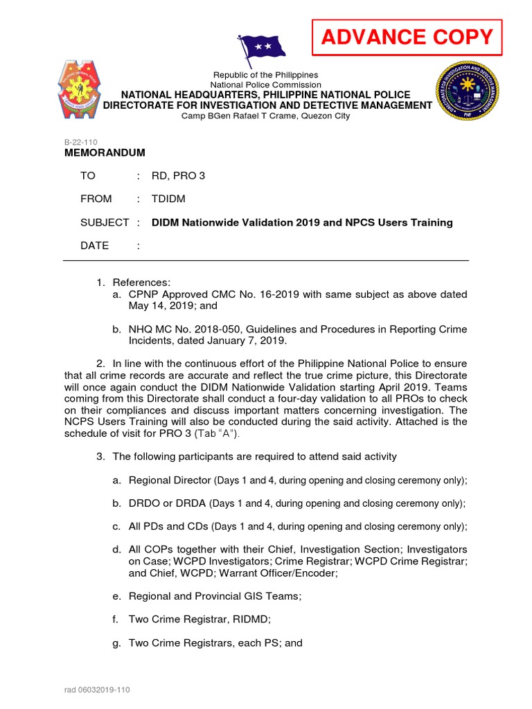DIDM Nationwide Validation 2019 and NPCS Users Training For PRO 3 - 2 | PDF