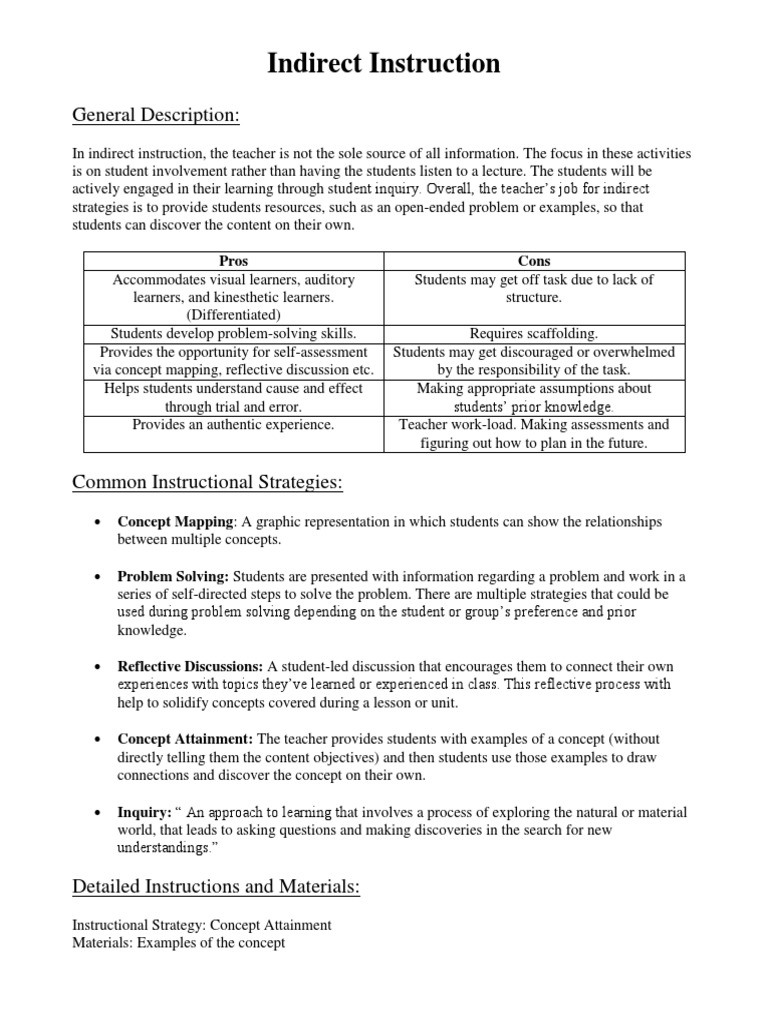 Indirect Instruction: General Description | PDF | Teaching | Teachers